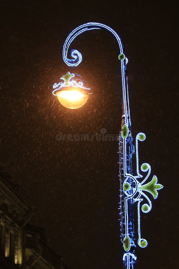 Snow in the Light of a Street Lamp Stock Image - Image of lanterns ...