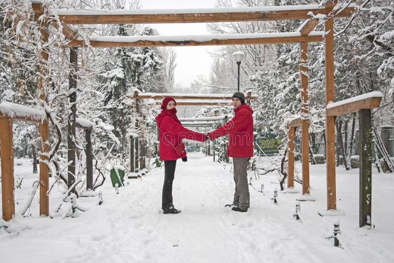 Young Couple Kissing in a Winter Day Stock Image - Image of together ...