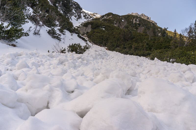 Snow Lumps after Descent of Avalanche. High Tatras Stock Photo - Image ...