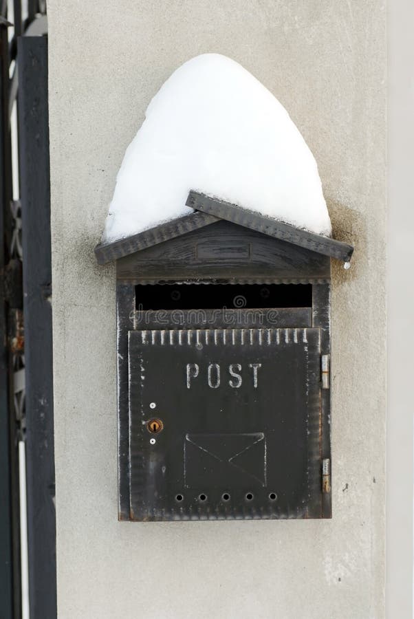 Snow on mail post box stock image. Image of lock, envelopes - 44275671