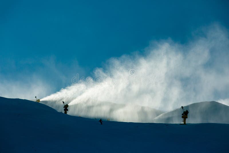 Snow Making Machine or Snow Gun at Ski Fields on Snow Peak Stock Photo ...