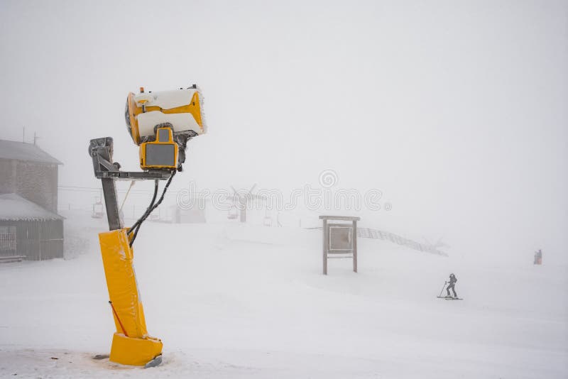 Snow Making Machine on Mountain Slope Stock Photo - Image of season ...