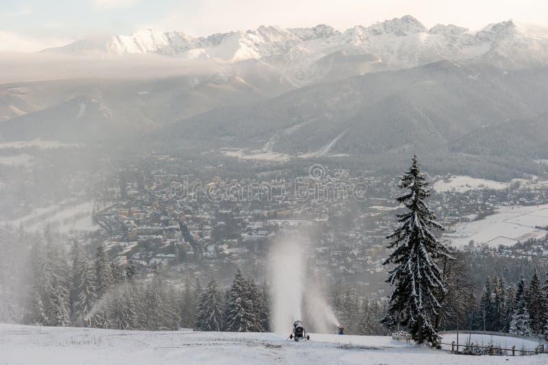 Snow Making in the Tatra Mountains Above Zakopane, Poland Stock Photo ...