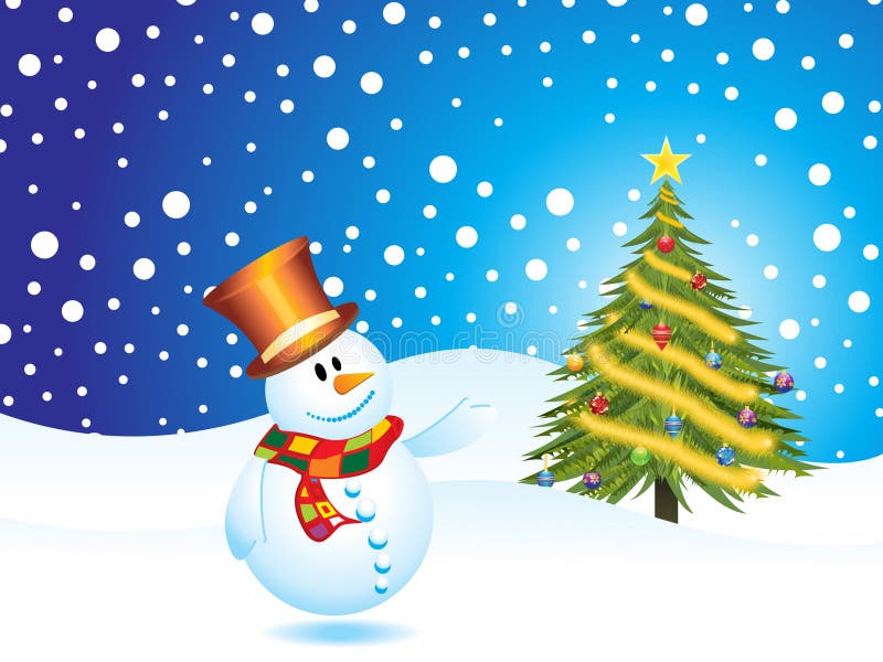 Snow Man with Christmas Tree with Ice Stock Vector - Illustration of ...