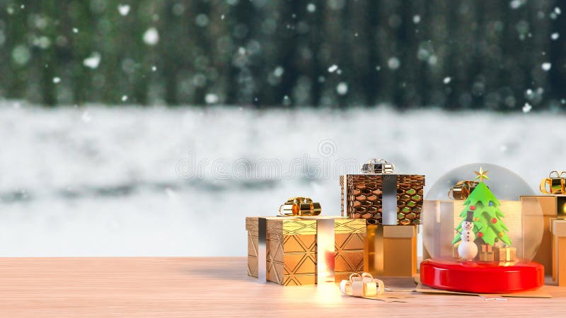 The Snow Man in Glass Ball and Gift Box for Holiday and Celebration ...