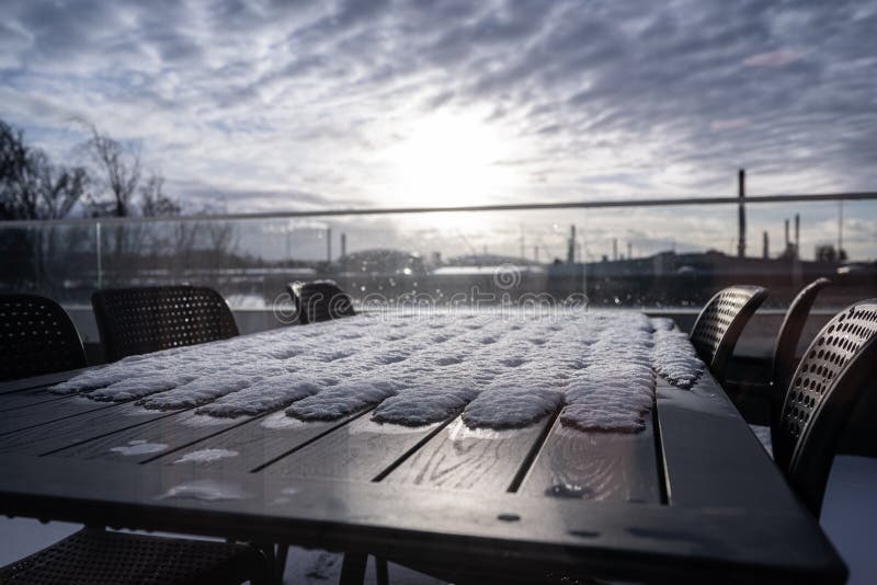 Snow Melting on a Cafe Table at Winter Stock Image - Image of vacation ...