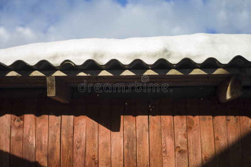 Snow melting on rooftop stock image. Image of weather - 214489353