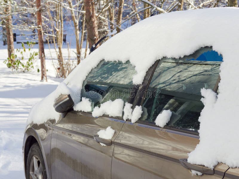 Snow Melts in Spring from Above on Car. Stock Image - Image of surface ...