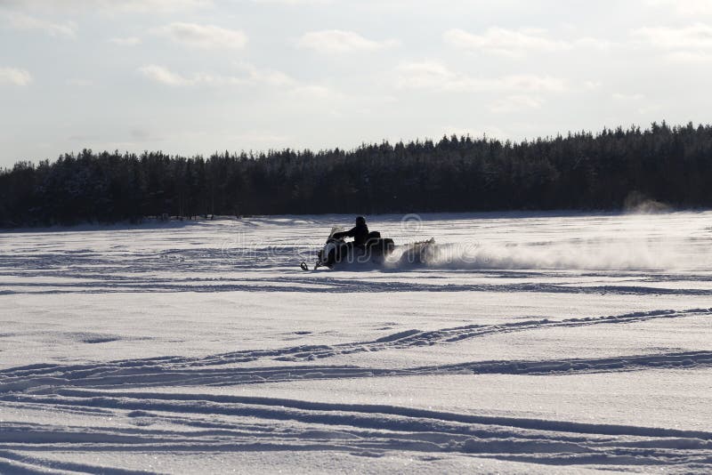 Snow mobile on the ice stock photo. Image of sled, sleigh - 116405028