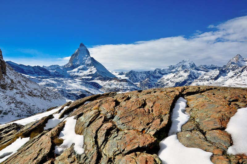 Snow Mountain with Clear Sky Stock Photo - Image of switzerland, sunny ...