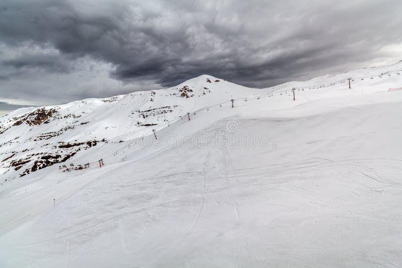 Snow Mountain with a Cloudy Sky Stock Photo - Image of cloudy, snow ...