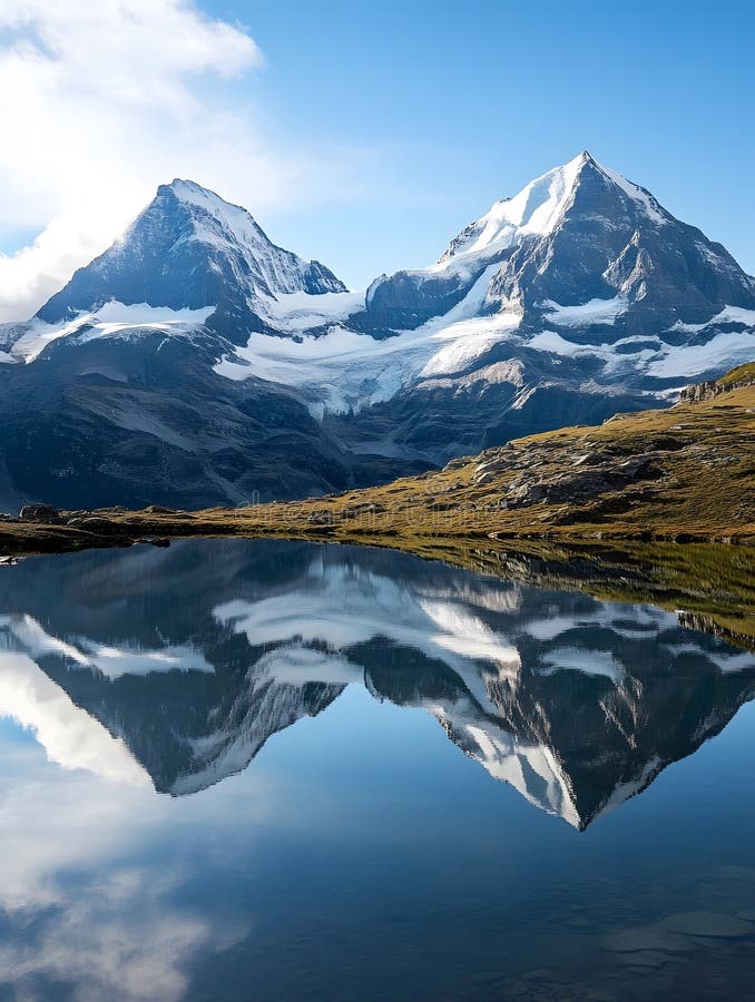 Snow Mountain Lake Reflection Winter Landscape Stock Illustration ...