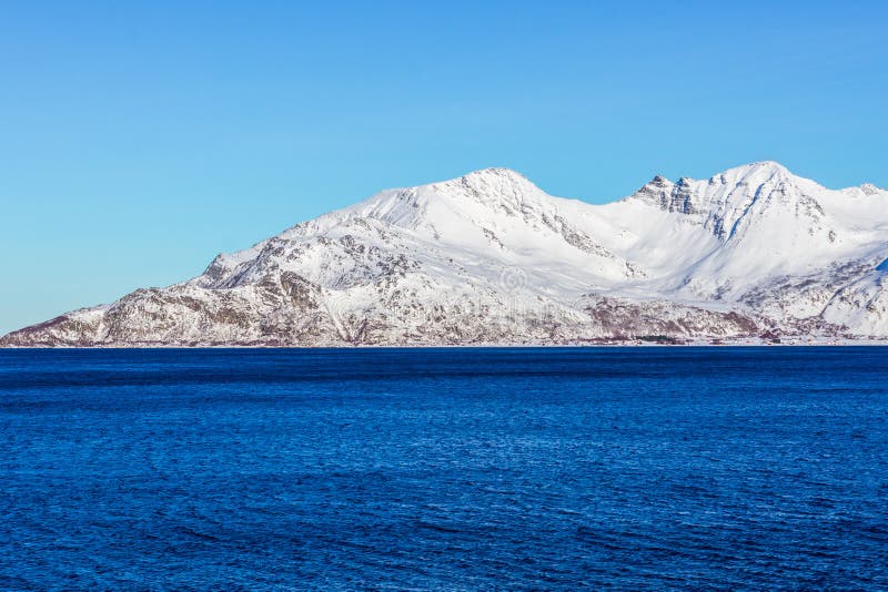 Snow Mountain with Ocean, Norway Stock Image - Image of environment ...