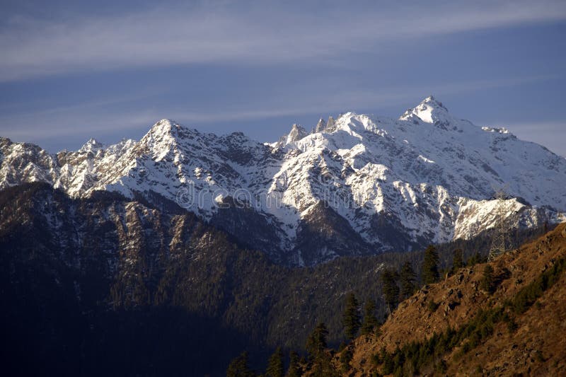 Snow Mountain Peaks Large High Altitude Mountain with Blue Sky ...