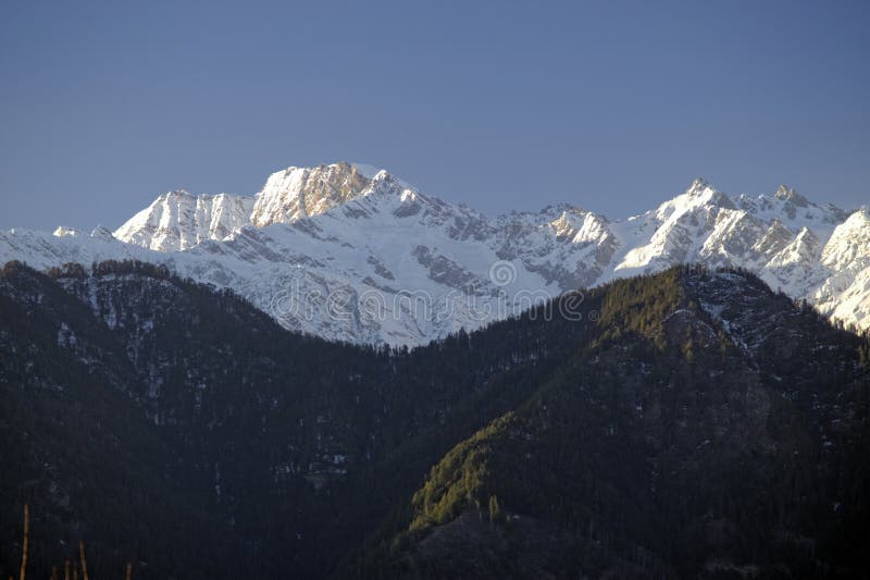 Snow Mountain Peaks Large High Altitude Mountain with Blue Sky ...