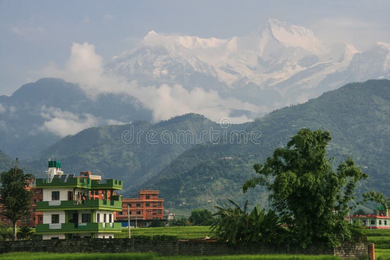 The Snow Mountain in Pokhara,nepal Stock Image - Image of house ...