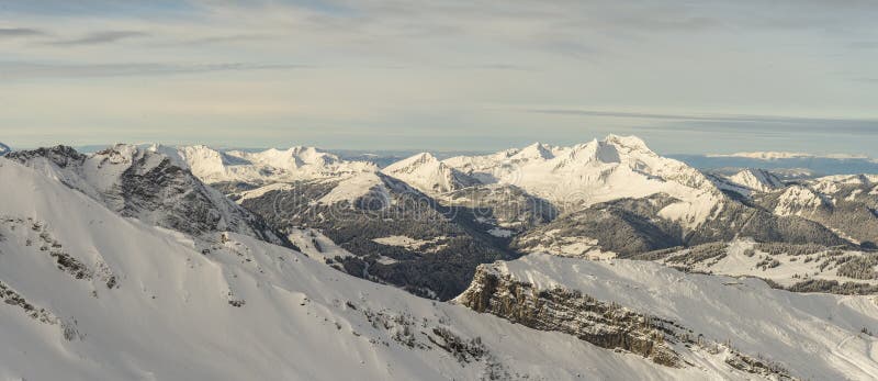 Snow Mountain Range Panorama Stock Photo - Image of season, glacier ...