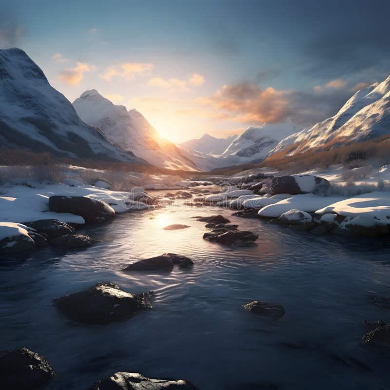 Snow Mountain with a Small Lake Reflects the Mountain Made with ...