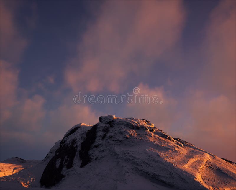 Snow Mountain at Sunset with Some Clouds. Stock Image - Image of ...