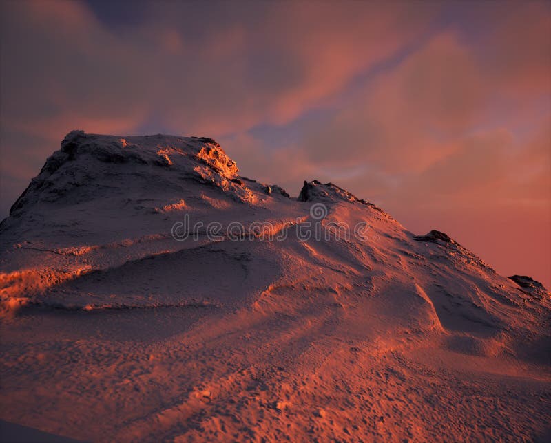 Snow Mountain at Sunset with Some Clouds. Stock Image - Image of hiking ...
