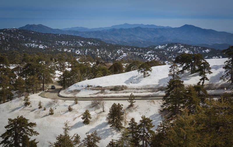 Snow in the Mountains of Cyprus Stock Photo - Image of forest, tourism ...
