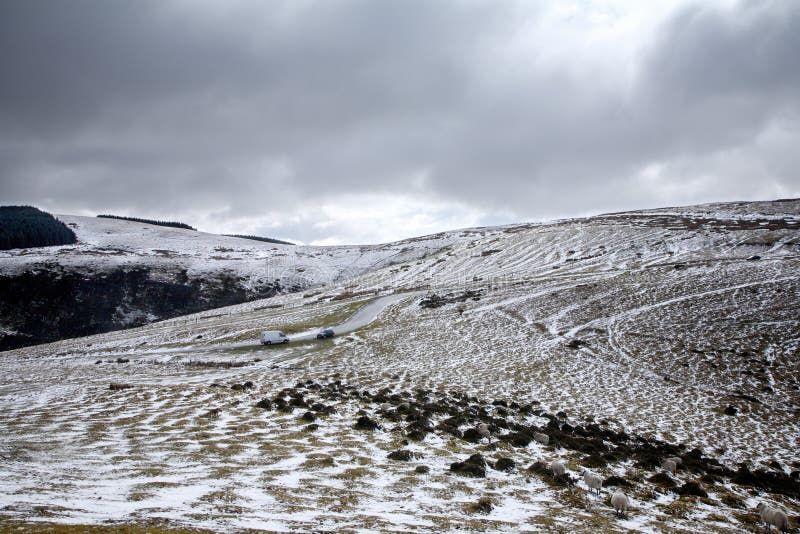 Snow on the Mynydd Epynt. stock image. Image of clouds - 5809097