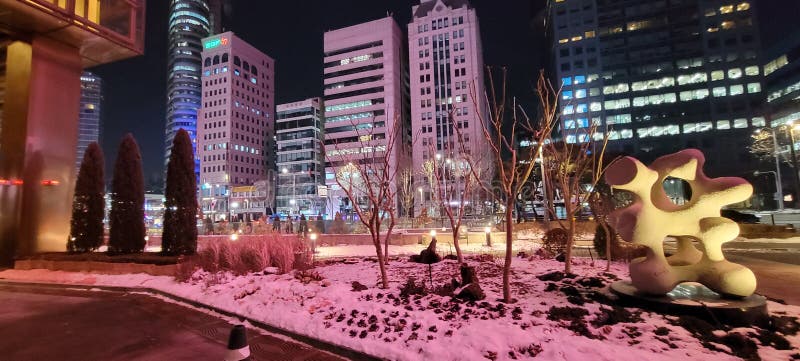 Snow in the Night in Seoul Korea Editorial Stock Image - Image of korea ...