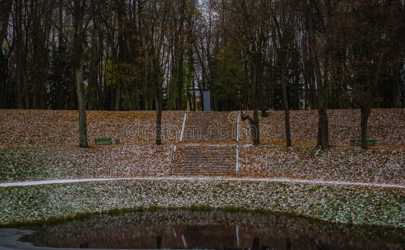Snow in October in the Park Stock Photo - Image of climate, autumn ...