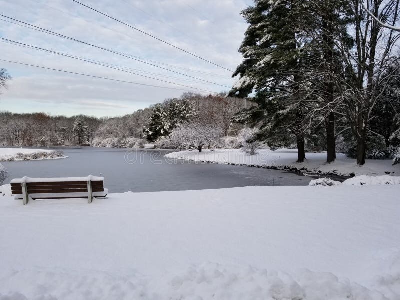 Snow over head wires stock image. Image of wires, lake - 105892951