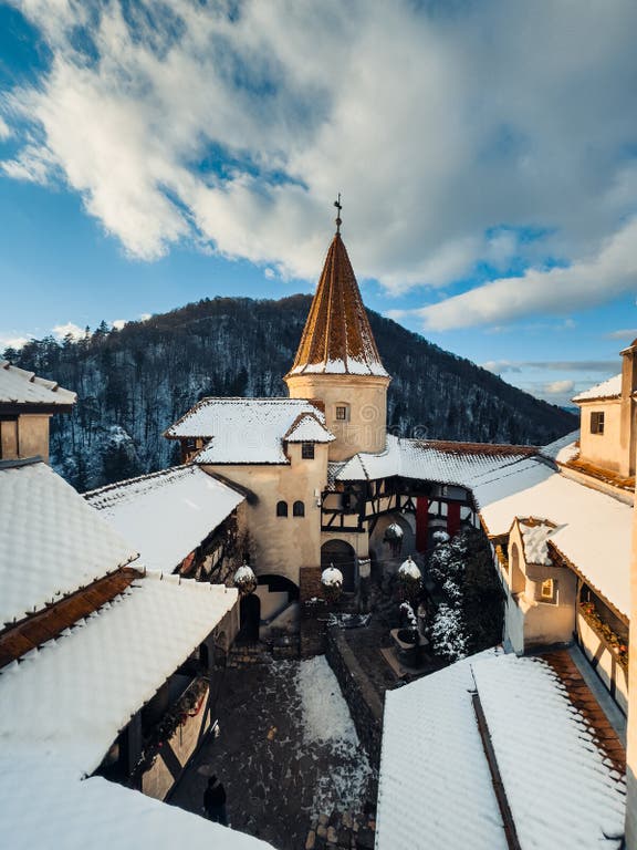 Snow Over the Rooftops of a Romanian Castle Stock Image - Image of ...