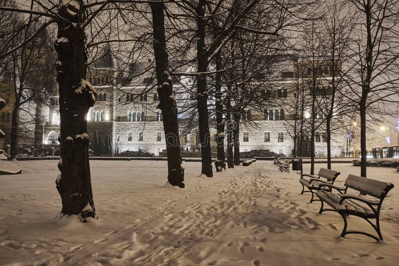 Snow in the Park in Front of the Imperial Castle Stock Image - Image of ...
