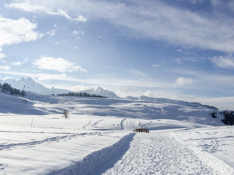 A Snow Path in the Mountain Stock Photo - Image of sunny, trees: 110949220