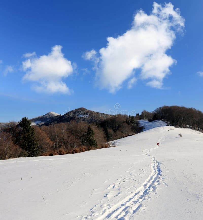 Snow path in mountains stock photo. Image of track, light - 73272260