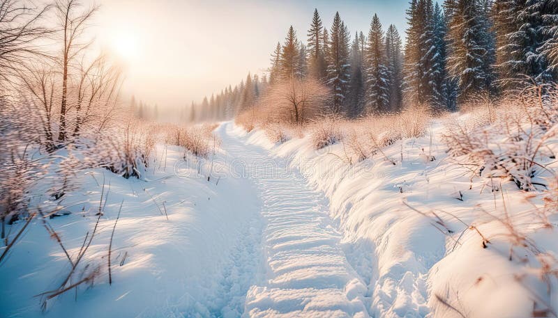 Snow Path in Winter Nature with Copy Space Stock Illustration ...