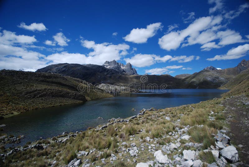 Snow Peaks, Lakes and Mountains in Peru Stock Image - Image of camp ...