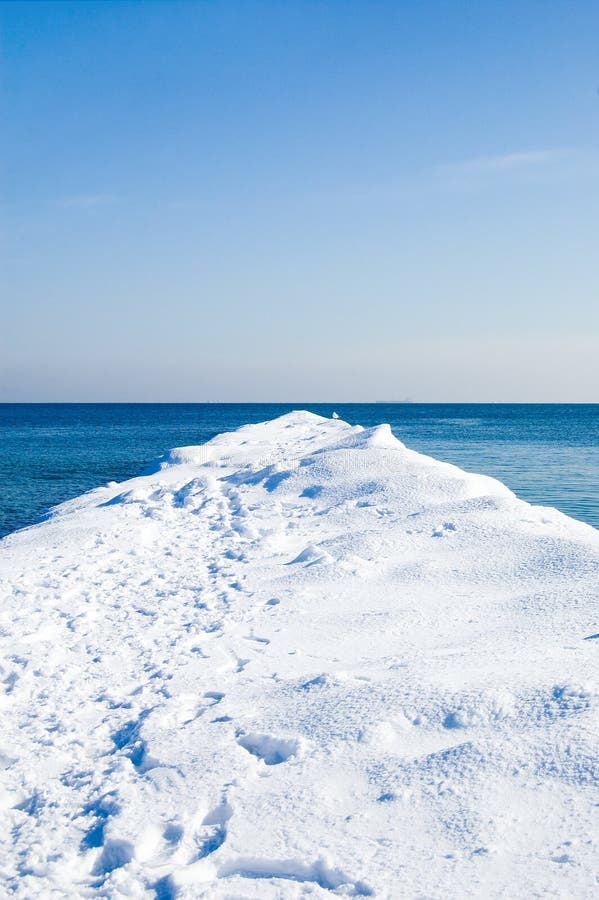Snow Pier in the Sea on a Sunny Winter Day Stock Image - Image of ...