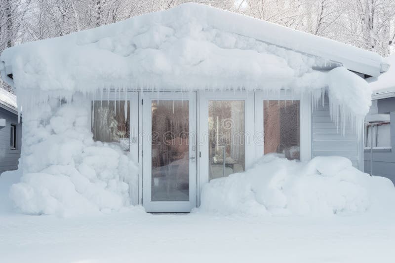 Snow Piled Up Against a Modern Glass Door Stock Illustration ...