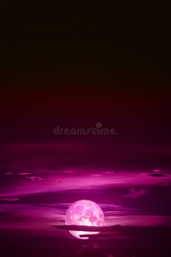 Snow Pink Moon Back on Night Sky Silhouette Cloud Stock Image - Image ...
