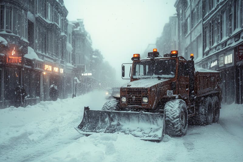 Snow Plow in the City. Heavy Snowfall in the City Stock Photo - Image ...