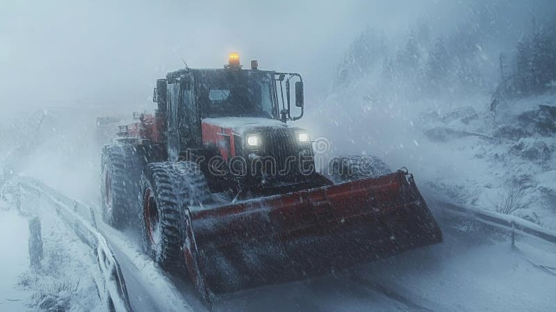 Snow Plow Clearing a Bridge during a Blizzard, Heavy Wind and Icy Stock ...