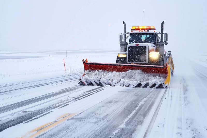 Snow Plow Clearing Road with Snow Falling Stock Photo - Image of wintry ...