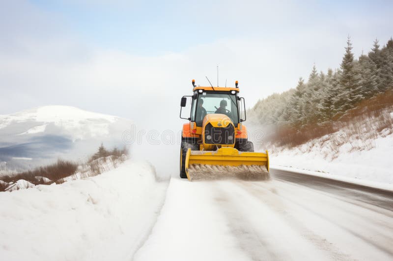 Snow Plow Clearing a Rural Mountain Way Stock Photo - Image of cold ...