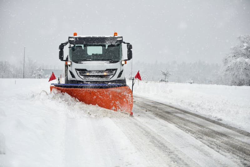 Snow Plow Clearing a Snowy Road Stock Image - Image of insurance, plow ...
