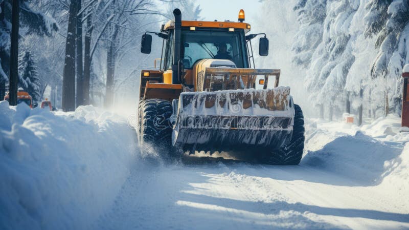 Snow Plow Clearing Winter Road after Heavy Snowfall Stock Illustration ... Snow Plow Clearing Winter Road after Heavy Snowfall Stock Illustration ...