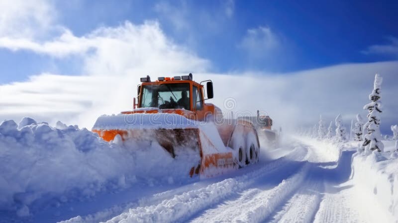 Snow Plow Clearing Winter Road Under Bright Sunlight Stock Illustration ...