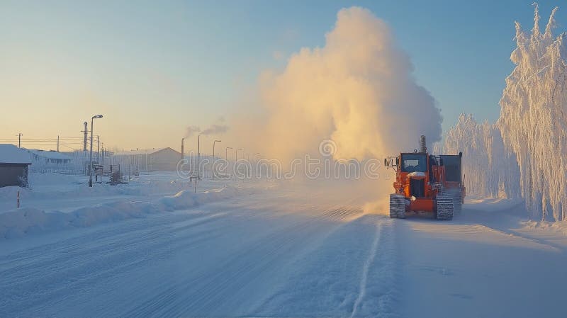 Snow Plow Clears Heavy Snow on a Sunny Winter Day in a Remote Area ...