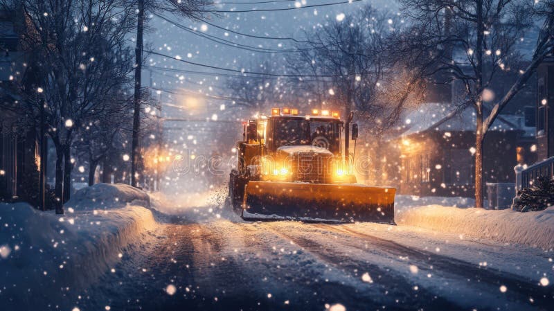 A Snow Plow is Driving Down a Snowy Street Stock Illustration ... A Snow Plow is Driving Down a Snowy Street Stock Illustration ...