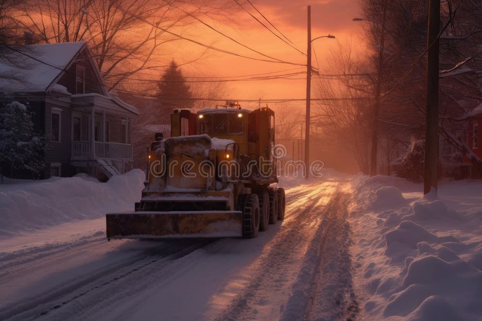 Snow Plow Leaving a Trail of Cleared Snow Stock Illustration ...