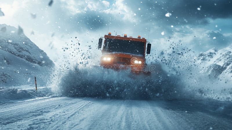 Snow Plow Machine Pushing Large Amounts Off Mountain Road Stock Photos ...