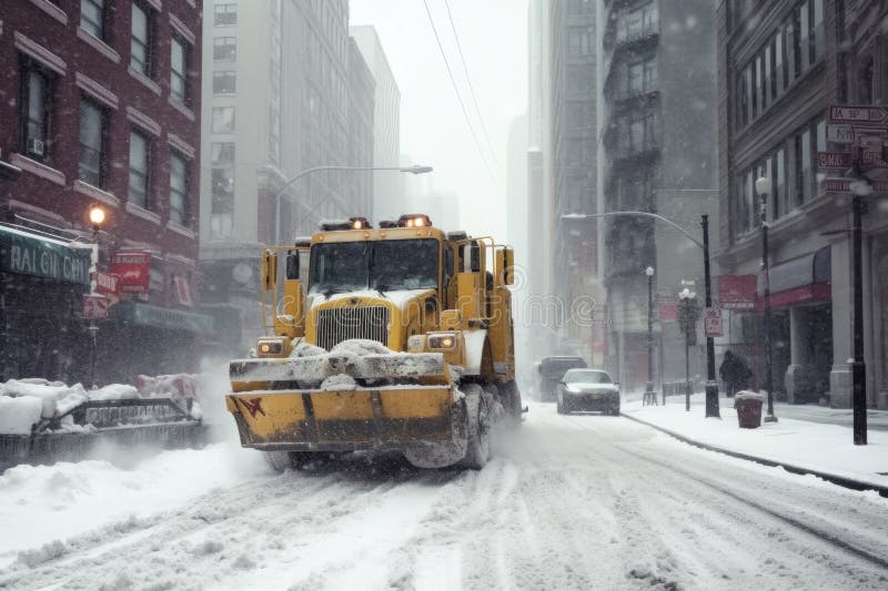 Snow Plow Making Way through a Snowstorm in the City Stock Illustration ...